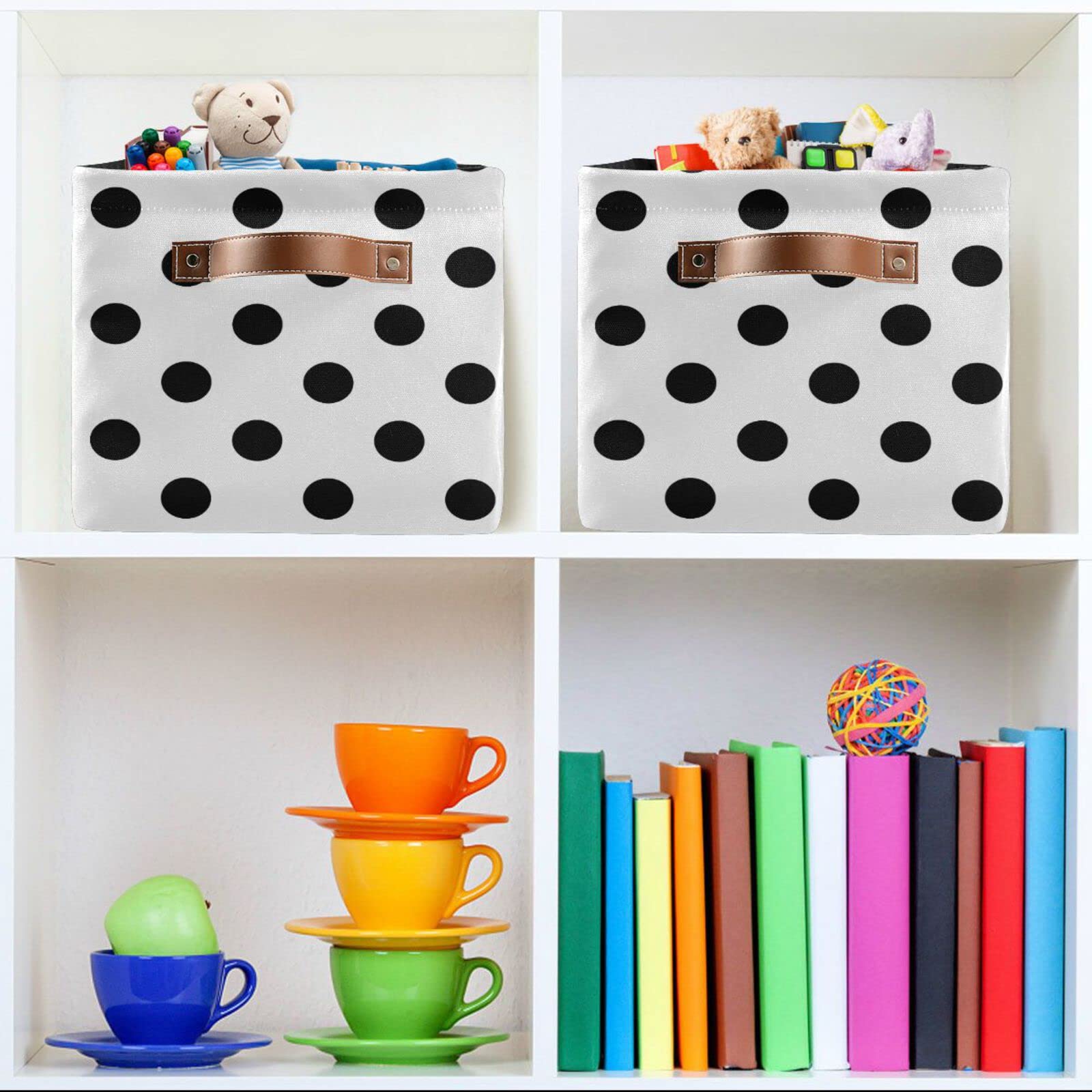 ALAZA White Black Polka Dot Foldable Storage Box Storage Basket Organizer Bins with Handles for Shelf Closet Living Room Bedroom Home Office 1 Pack