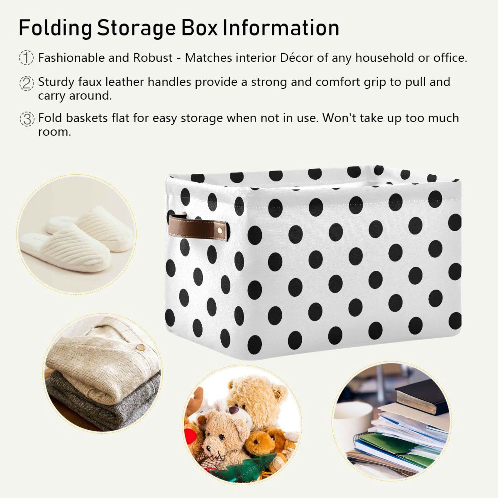 ALAZA White Black Polka Dot Foldable Storage Box Storage Basket Organizer Bins with Handles for Shelf Closet Living Room Bedroom Home Office 1 Pack