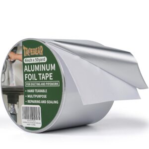 tapebear aluminum foil tape, aluminum air duct tape, withstand 80°c to 100°c, heat resistant tape insulation tape for hvac, sealing & patching, metal repair, 4inch x 50yard