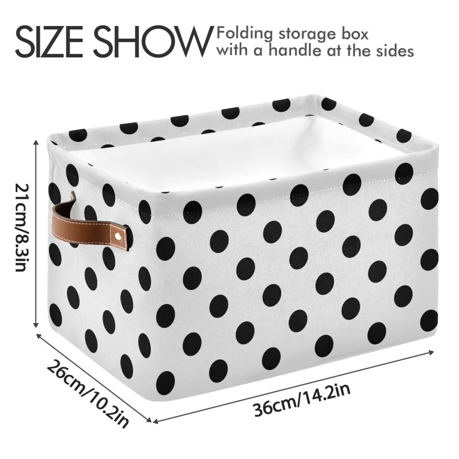 ALAZA White Black Polka Dot Foldable Storage Box Storage Basket Organizer Bins with Handles for Shelf Closet Living Room Bedroom Home Office 1 Pack