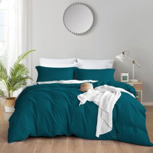 teal duvet cover oversized king plus 128x120 - 3 piece duvet cover with 2 pillow shams - 100% egyptian cotton comforter cover with zipper closure & 4 corner ties, oversized king plus duvet cover set