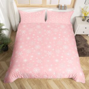 erosebridal pink christmas duvet cover queen girly romantic snowflake bed sets princess winter comforter cover girls modern style bedding set bedroom decor pink floral bedding set & 2 pillowcases