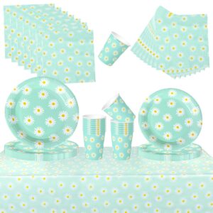 daisy birthday party decorations tableware white daisies flowers supplies set of 16 disposable paper plates cups napkins and a tablecloth for spring and summer theme parties baby & bridal shower