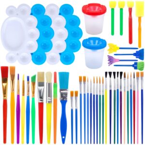 bigotters painting brushes, 45pcs kids all purpose paint supplies include paint cups with lids palette tray multi sizes paint brush set for kids gifts school prizes art party