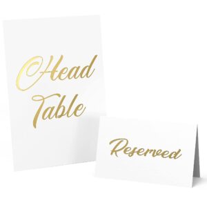 10 pack gold reserved table signs & gold table numbers 1-30 for wedding reception party restaurant - gold foil wedding table numbers & reserved signs