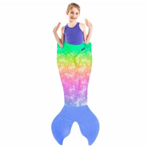 blankie tails - rainbow unicorn mermaid blanket - double sided fleece mermaid tail blanket - mermaid tails for girls - throw for gifts, sleepovers, & daily use for kids, adults & teens