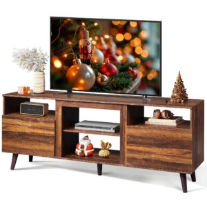 wlive tv stand for 65 inch tv, 58 inch entertainment center with 2 storage cabinets, media console for living room, bedroom and office, retro brown