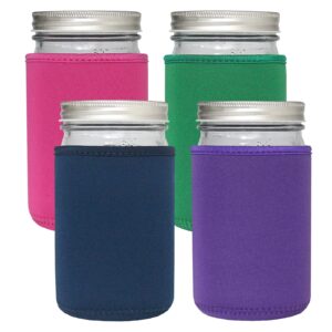 xumbtvs 32oz wide mouth mason jar sleeve, 4 pcs insulated cozy neoprene canning cover fits 24oz and 32oz regular mouth mason jars(colorful, 32oz)