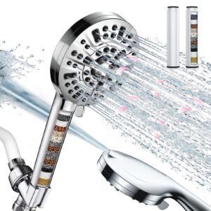 high pressure shower head with handheld, 10 spray settings water saving shower heads with stainless steel hose,holder & ptfe tape, wider silver face for tubs tiles walls pets cleaning, black