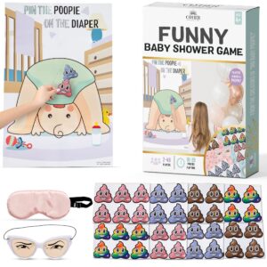 pin the poopie on the diaper boy baby shower game - hilarious baby shower game with vibrant stickers - perfect for gender reveal, coed or gender neutral party - funny baby shower idea for 48 guests