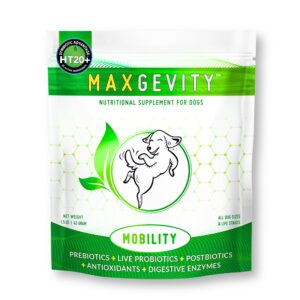 maxgevity mobility, hip & joint support meal topper with glucosamine & green lipped mussels, live probiotics, pre & postbiotics, digestive enzymes, and antioxidants | up to 90-day supply