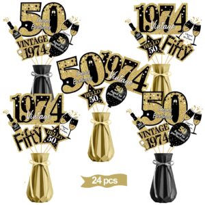 turypaty black gold 50th birthday table centerpieces decorations for men women, vintage 1974 happy 50th birthday table toppers party supplies, 50 years old centerpieces sticks table decor