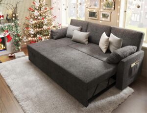 merluxy sofa bed sleeper sofa with storage chaise 2 in 1 pull out couch bed for living room sectional couch with pull out bed gray