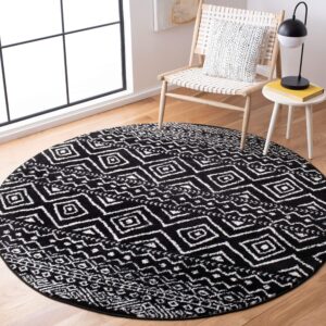 safavieh tulum collection 3' round black/ivory tul267z moroccan boho distressed non-shedding area rug