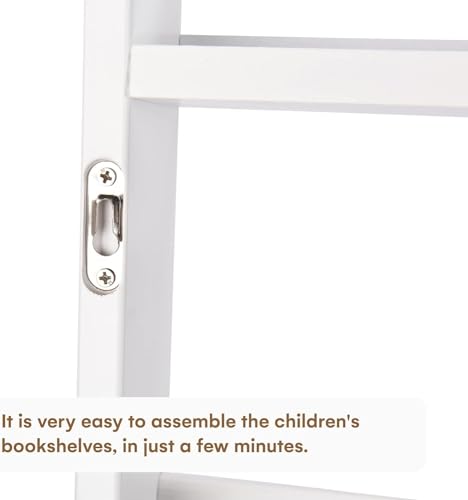 Childlike Behavior 3-Tier Wood Bookshelf Organizer for Kids - White, Wall Mount