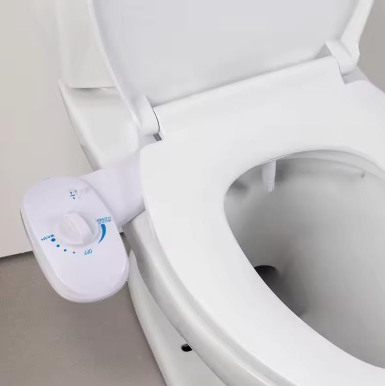 Toilet Seat Bidet Attachment Fresh Water Spray Non-Electric Bidet Toilet Attachment in White with Self Cleaning Nozzle