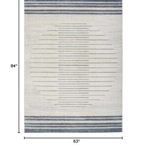 Nourison Astra Machine Washable Mid-Century Modern Ivory Blue 5'3" x 7' Area Rug, Easy-Cleaning, Non Shedding, Bed Room, Living Room, Dining Room, Kitchen (5x7)