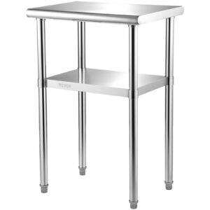 vevor stainless steel prep table, 24 x 18 x 36 inch, 600lbs load capacity heavy duty metal worktable with adjustable undershelf & feet, commercial workstation for kitchen restaurant garage backyard