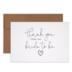 all ewired up thank you from the bride to be heart cards with kraft envelopes, box of 30, folded, tented, bulk, wedding, bridal shower, bachelorette party, hen's night, rehearsal dinner