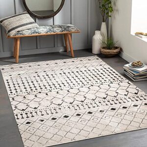 mark&day washable rugs, 8x10 mary global cream area rug, black beige carpet for living room, bedroom or kitchen (7'10" x 10', machine washable)