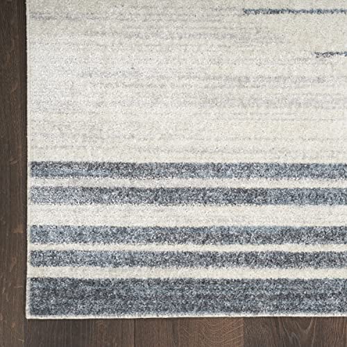 Nourison Astra Machine Washable Mid-Century Modern Ivory Blue 5'3" x 7' Area Rug, Easy-Cleaning, Non Shedding, Bed Room, Living Room, Dining Room, Kitchen (5x7)