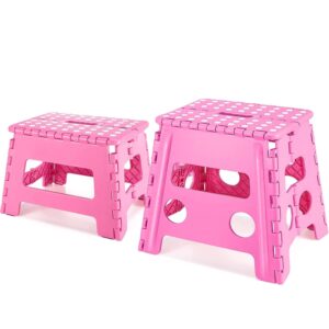 folding step stool 9" and 13", durable kids step stool for kids and adults, pink 2 pack