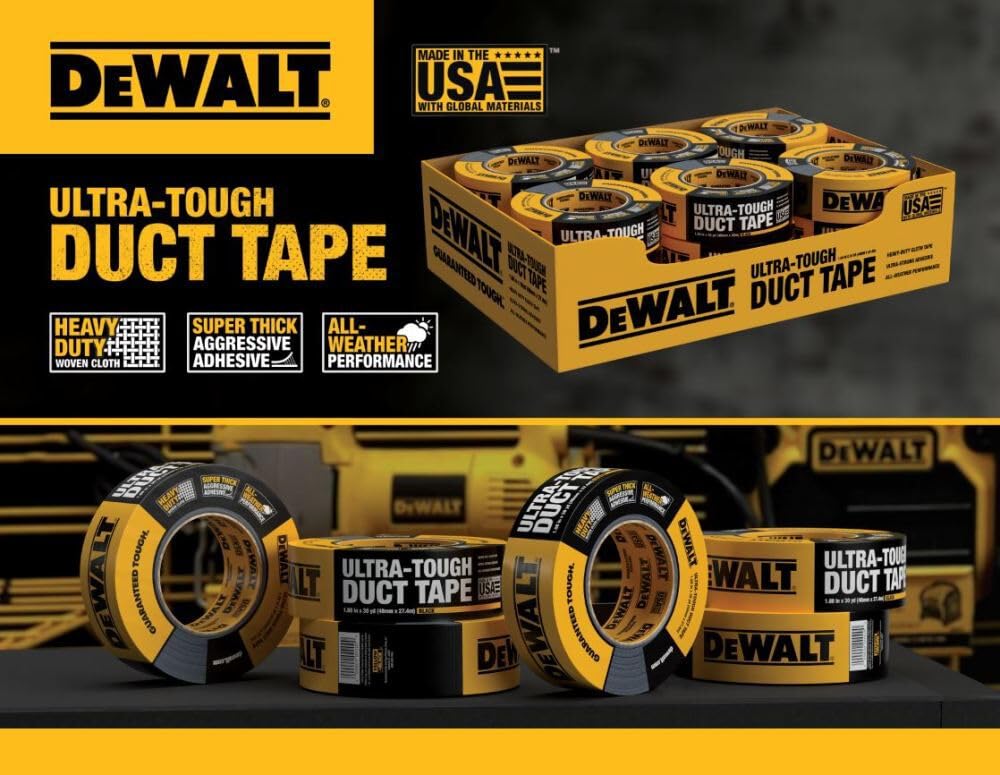 DEWALT Ultra-Tough Black Duct Tape, Single Roll, 1.88 in x 30 yd