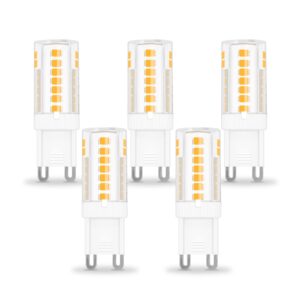 zhenming 3.5w g9 led bulb dimmable 40w halogen equivalent, warm white 3000k 460lm 120v g9 bi pin base light bulbs for chandelier lighting, 5 pack