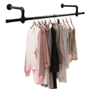 muzik 45 inch industrial pipe clothes rack, heavy duty wall mounted garment rack, multi-purpose hanging rod for closet bathroom cabinet boutique clothing store hanging clothes