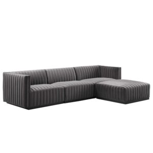 modway conjure channel tufted performance velvet sectional, 4-piece w/chaise, black gray