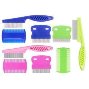 hsathoac 9 pieces pet flea lice comb, dog and cat tear stain remover comb, remove eye mucus crust dandruff floating hair. pet grooming comb kit for long and short haired dog cat(blue,rose red, green)