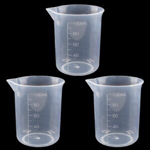 waziaqoc 100ml/3.4oz plastic graduated beaker (3 pack), transparent pp measuring cup mixing cup for kitchen lab