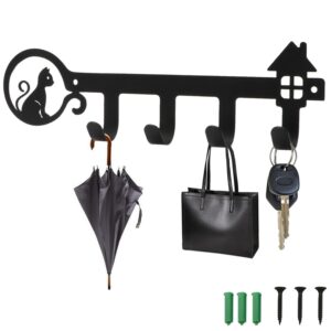 brosay cat wall hanger hooks decorative coat hooks wall mounted vintage key holder hanger black metal key rack with 4 hooks for entryway hallway 1 pcs