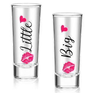 2 pcs sorority big little shot glasses with heavy base big little sorority gifts 2 oz tequila shot glasses mini glass cups clear shot glass for big sister little sister drinking glassware (lips)