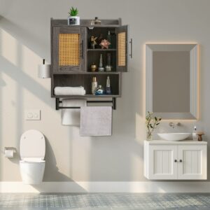 suntage bathroom wall cabinet, over toilet storage cabinet w/2 towel bar, paper roll holder & adjustable shelf in 9 combinations, medicine cabinets ideal for bathroom, kitchen (brown)