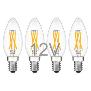 tokcon 12 volt low voltage led candelabra light bulbs - soft warm white 2700k 4w(only for 12v dc/ac) - e12 small base - 40w equivalent dimmable torpedo candle bulb for rv, landscape- 4 pack