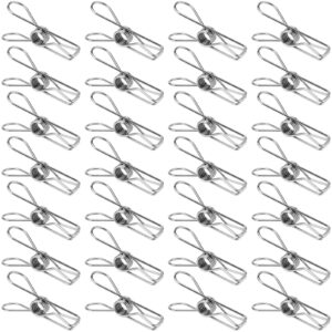 hozeon 100 pack 2.36 inches stainless steel clothespins, metal clothes pins, bulk clothes pins small wire clips drying pegs hanging clip clamps for clothesline, food bag, photos, silver