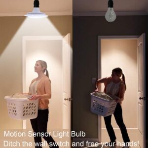 Radar Motion Sensor Light Bulbs, E26 Base, Non-Dimmable, 18W (150W equivalent) Dusk to Dawn Motion Activated LED Security Light for Hallway, Garage, Basement, Frontdoor, Balcony (Cool White, 1 Pcs)