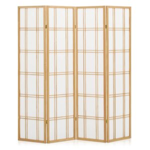 monibloom oriental room dividers and folding privacy screens 5.7ft shoji room divider double cross folding partition freestanding wood wall dividers with 4 panel for office changing room, natural