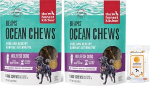 aurora pet bundle pack (2) ocean chews wolfish skins dehydrated dog treats (6-oz pouches) with aurorapet wipes