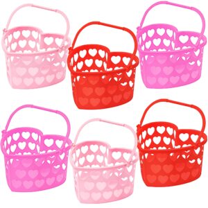 zcaukya 6 packs easter baskets, 7.1" x 7.9" x 4.3" small plastic heart shaped basket with handles, heart hollowed baskets holders for romantic party wedding part decor