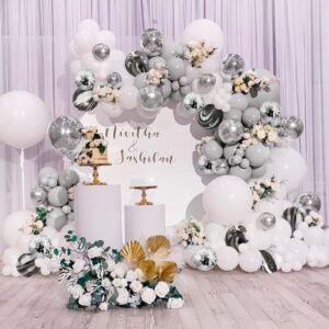 Silver White and Grey Balloon Arch Kit - 107Pcs Metallic Silver Latex Balloons Garland with 4D Silver Mylar Balloons - Ideal for Wedding Bridal Shower Engagement Birthday Party Decorations Supplies