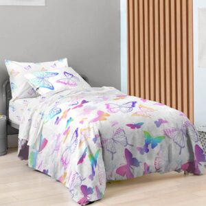 saturday park ombre butterflies queen bed set - 7 piece 100% organic cotton bedding - gots & oeko-tex certified