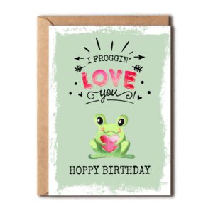 oysterspearl i froggin' love you hoppy birthday funny frog birthday card - cute birthday card - frog card - funny happy birthday card