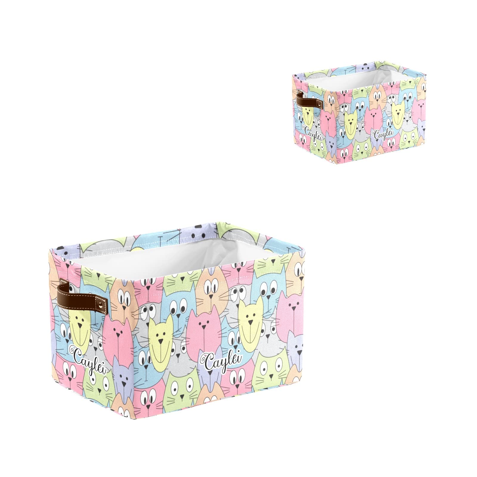 Colorful Cats Personalized Storage Bins Basket Cubic Organizer with Durable Handle for Shelves Wardrobe Nursery Toy 1 Pack