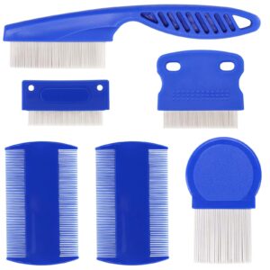 6 pack flea lice comb for dogs cats, pet tear stain remover grooming comb with rounded metal teeth for small, medium & large pets, blue