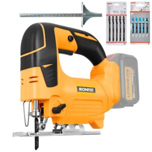 ironfist jig saw, cordless 20v lithium saber saw, adjustable 4-position orbital wood and metal cutting machine compatible with dewalt battery (tool only, no battery)