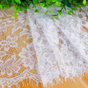 4 Pcs White Lace Table Runners 14 x 120 Inch for Wedding Bridal Shower Baby Shower Party Table Decoration, Rustic Rose Embroidered Boho Table Runner