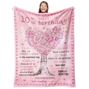 gevuto 10 year old girl birthday gifts blankets,10th birthday decorations for girl throw 50"x60", best gifts for 10 year old girls, double digits birthday gifts for 10 year old girls, teen girl gifts