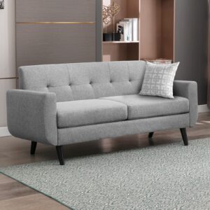 zafly 68" loveseat with button tufed upholstered 5.9" cushion, comfy fabric sofa couch wooden legs, and padded seat for living room, bedroom，apartment, office(light gray)